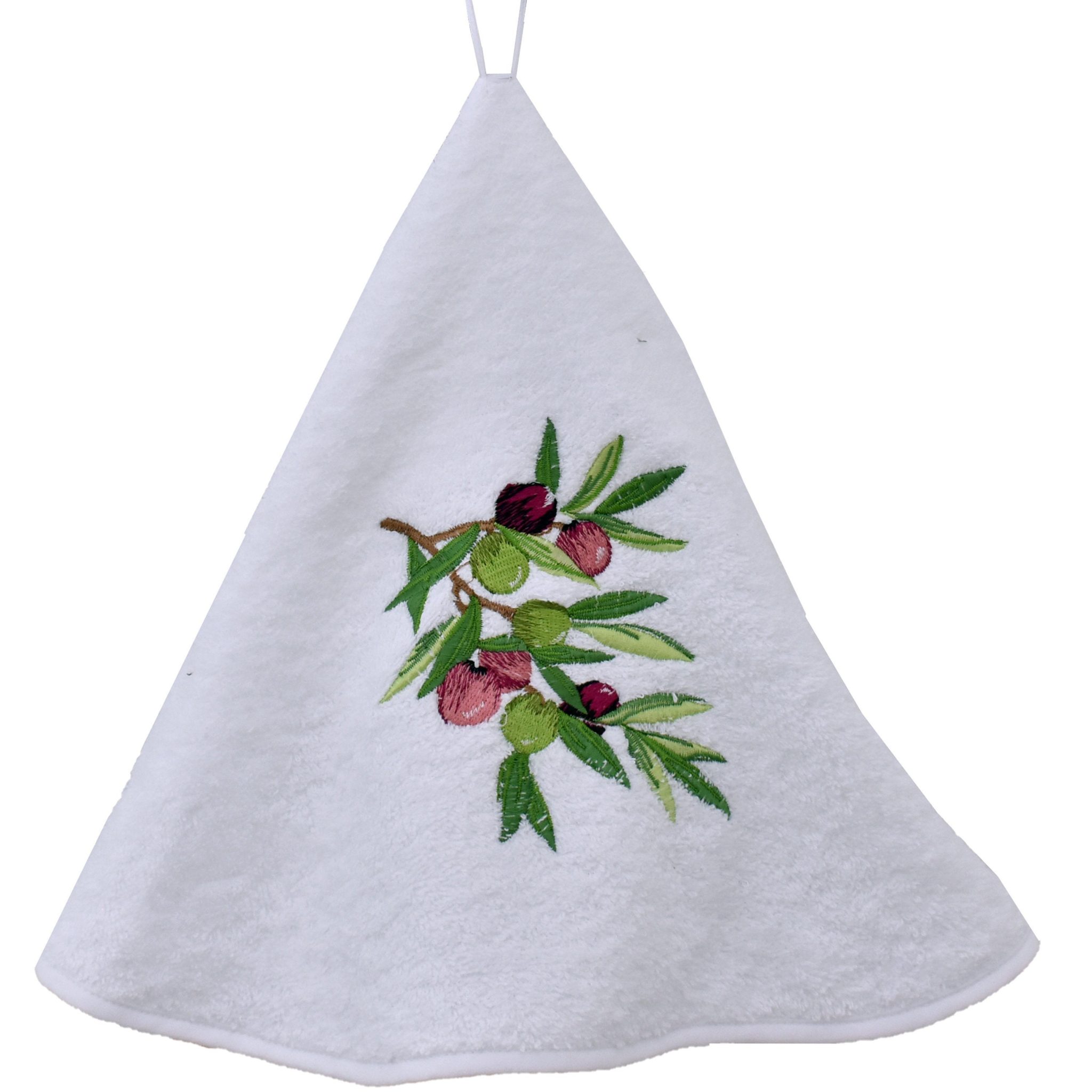 Green olives branch round towel, embroidered french faux olive trees ...